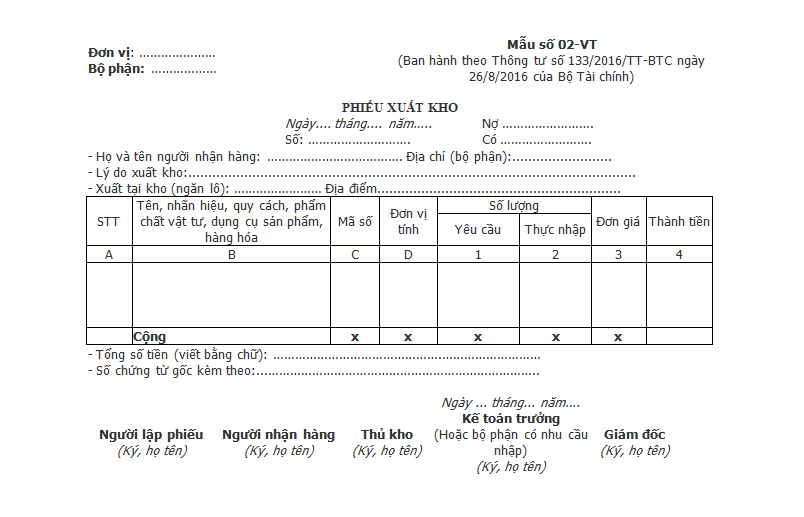 Hướng dẫn về phiếu xuất kho chuẩn theo quy định mới nhất